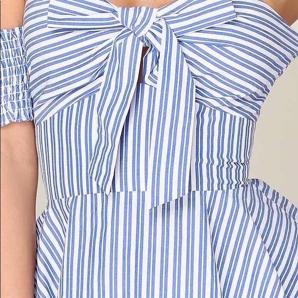 bebe | Tops | Bebe Blue White Striped Off Shoulder Peplum Top 2 | Poshmark